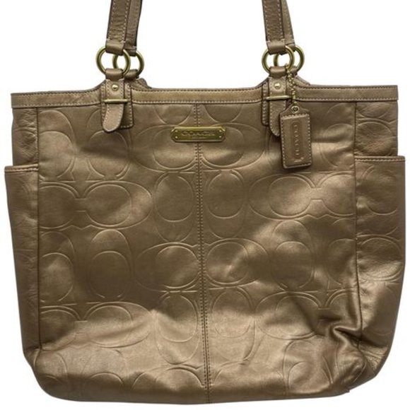 Coach | Bags | Coach Glossy Brown Leather Tote Bag W Embossed | Poshmark